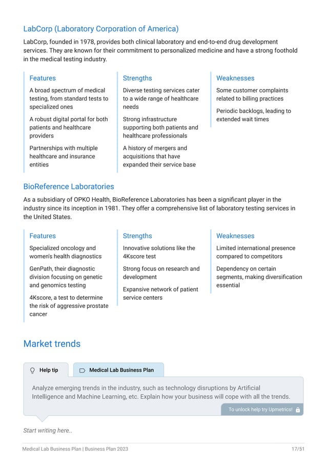 Medical Lab Business Plan Example | Upmetrics | PDF