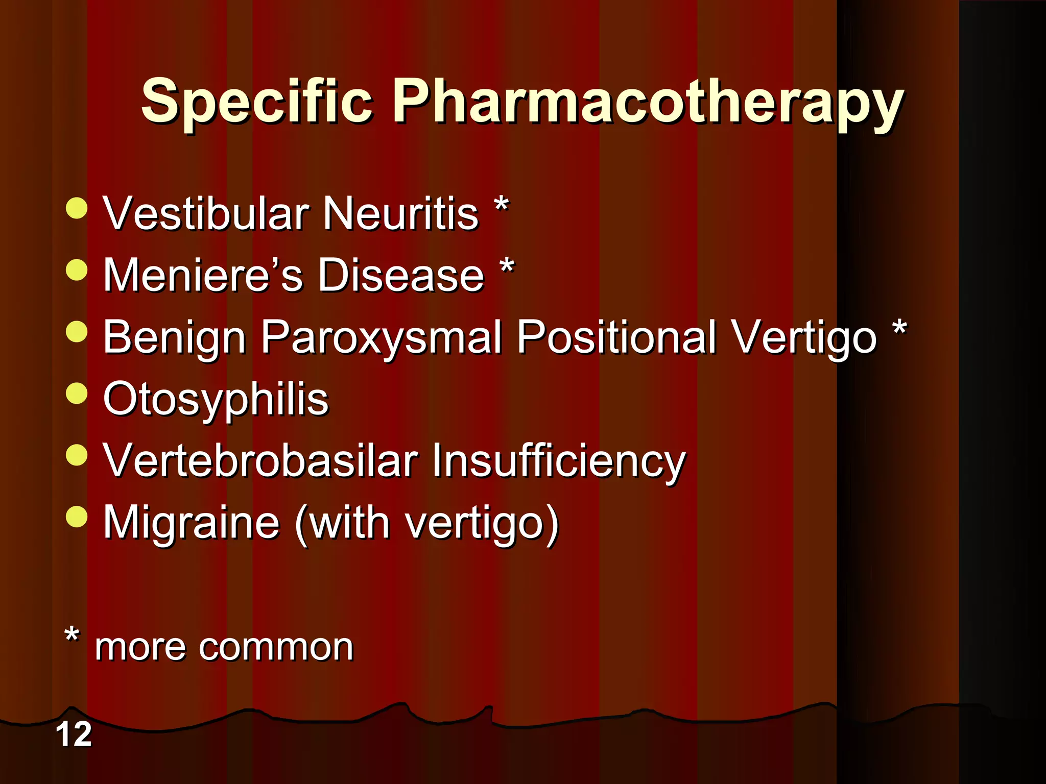 Medical management of vestibular disorders and vestibular ...