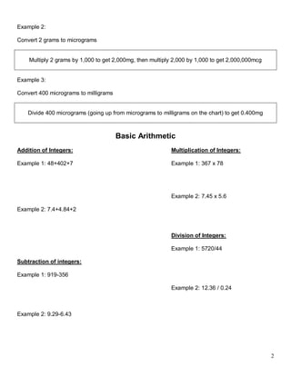 Medical mathmatics, a handout | PDF | First Aid | Injuries
