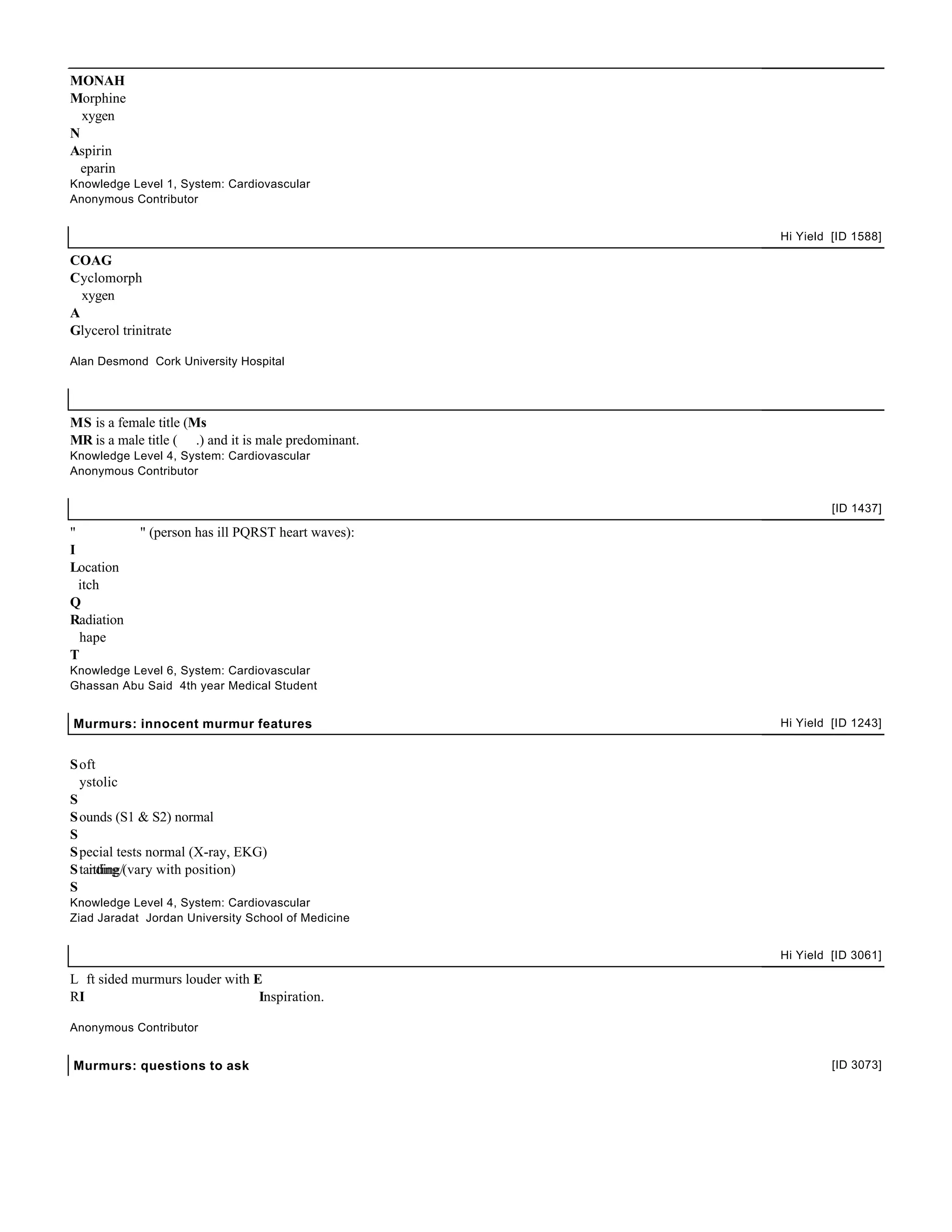 Medical mnemonics | PDF