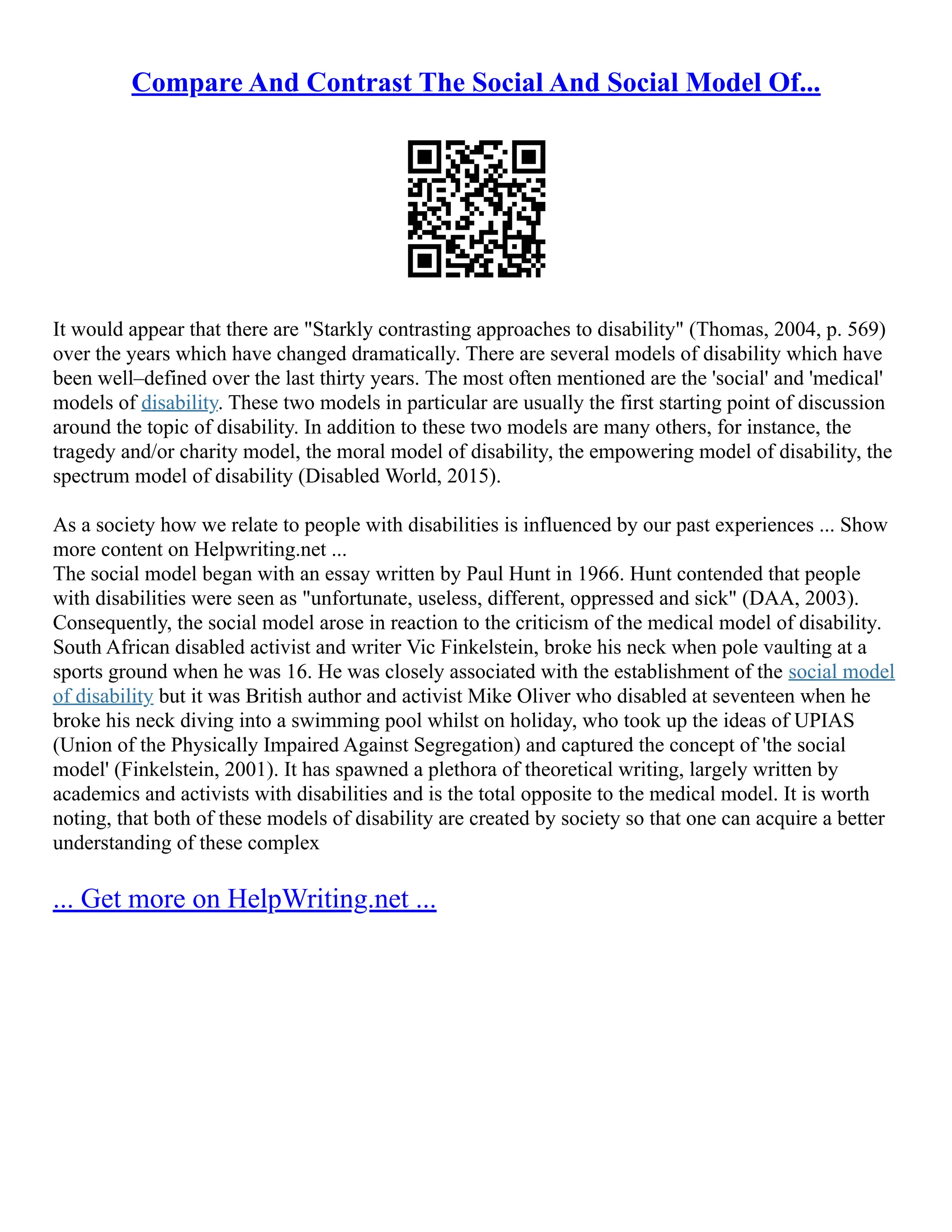 Medical Model Of Learning Disability Essay | PDF