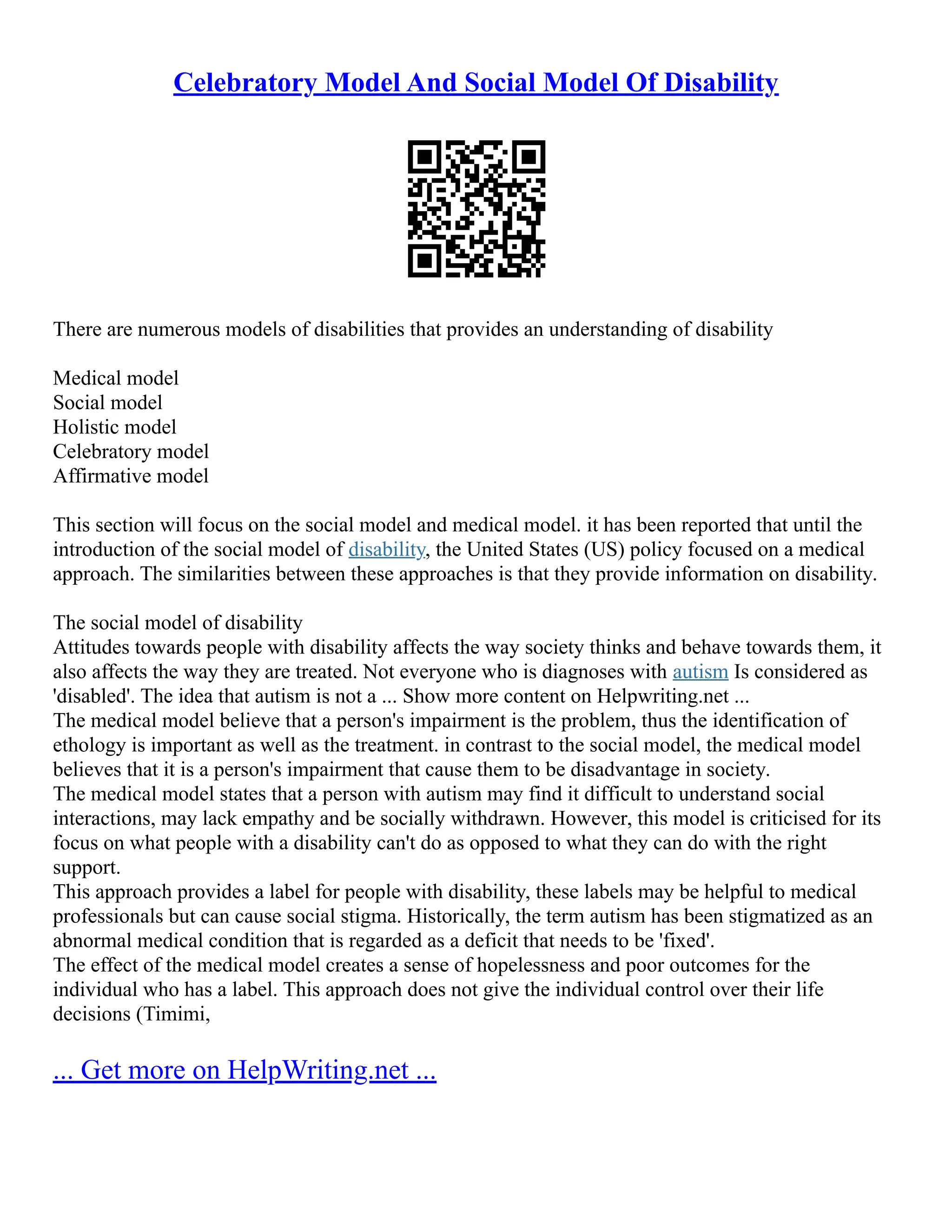 Medical Model Of Learning Disability Essay | PDF | Brain and Nervous ...