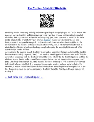 Medical Model Of Learning Disability Essay | PDF