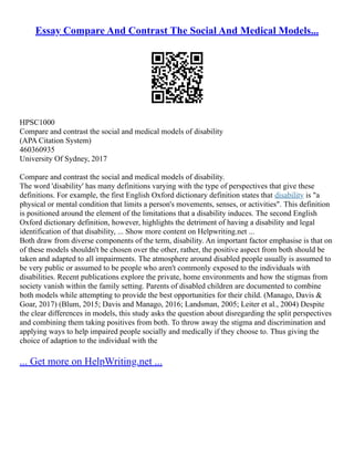 Medical Model Of Learning Disability Essay | PDF