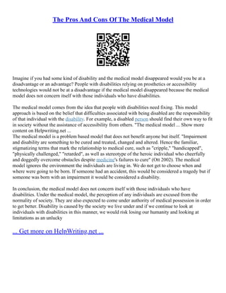 Medical Model Of Learning Disability Essay | PDF