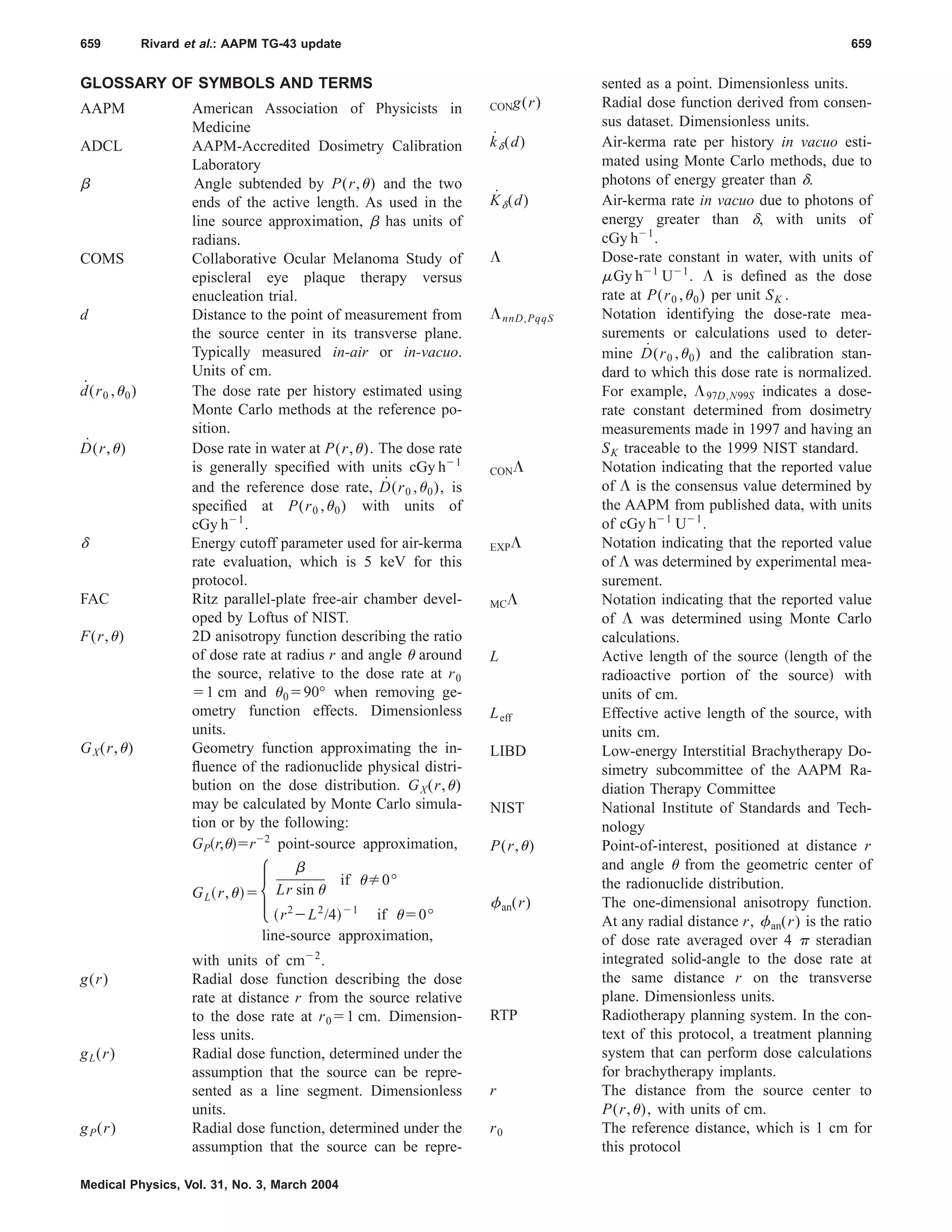 Medical physics 2004 - rivard - update of aapm task group no 43 report ...