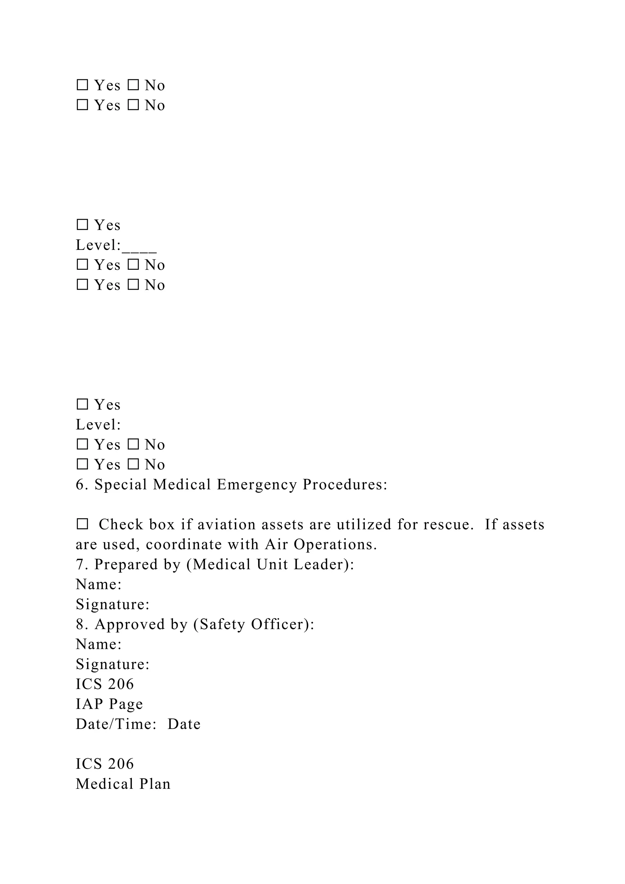Medical Plan (ICS 206)1. Incident Name 2. Operational .docx