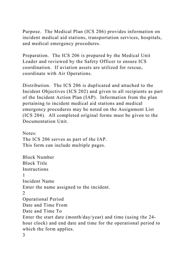 Medical Plan (ICS 206)1. Incident Name 2. Operational .docx