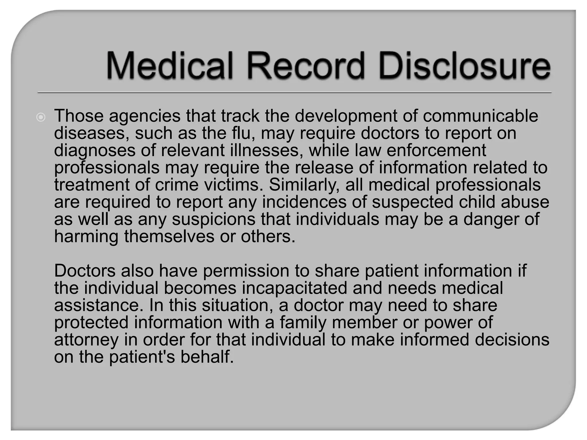 Medical Record Disclosure without Consent - Federal Regulations | PPTX