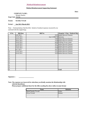 Medical reimbursement form | XLS
