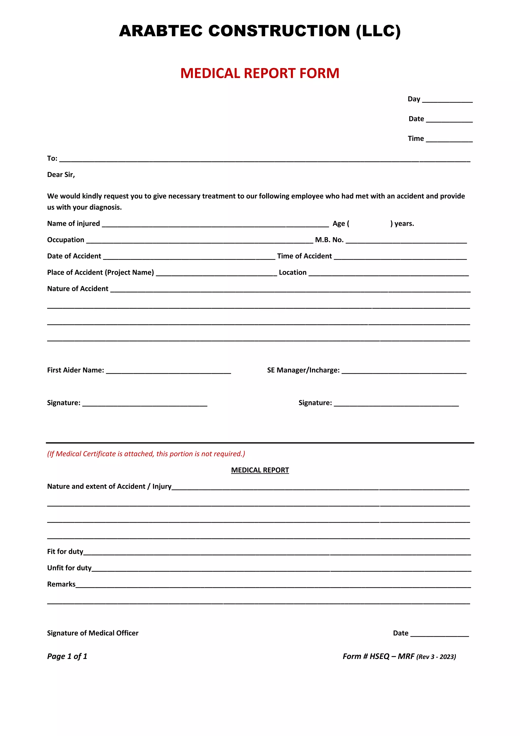 MEDICAL REPORT FORM Form # HSEQ - MRF Rev 3 -.docx