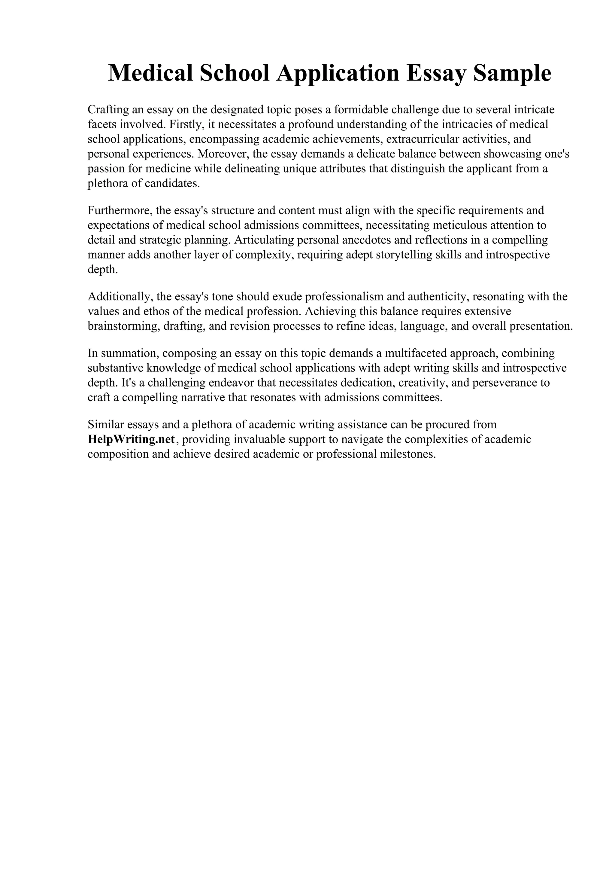 Medical School Application Essay Sample | PDF