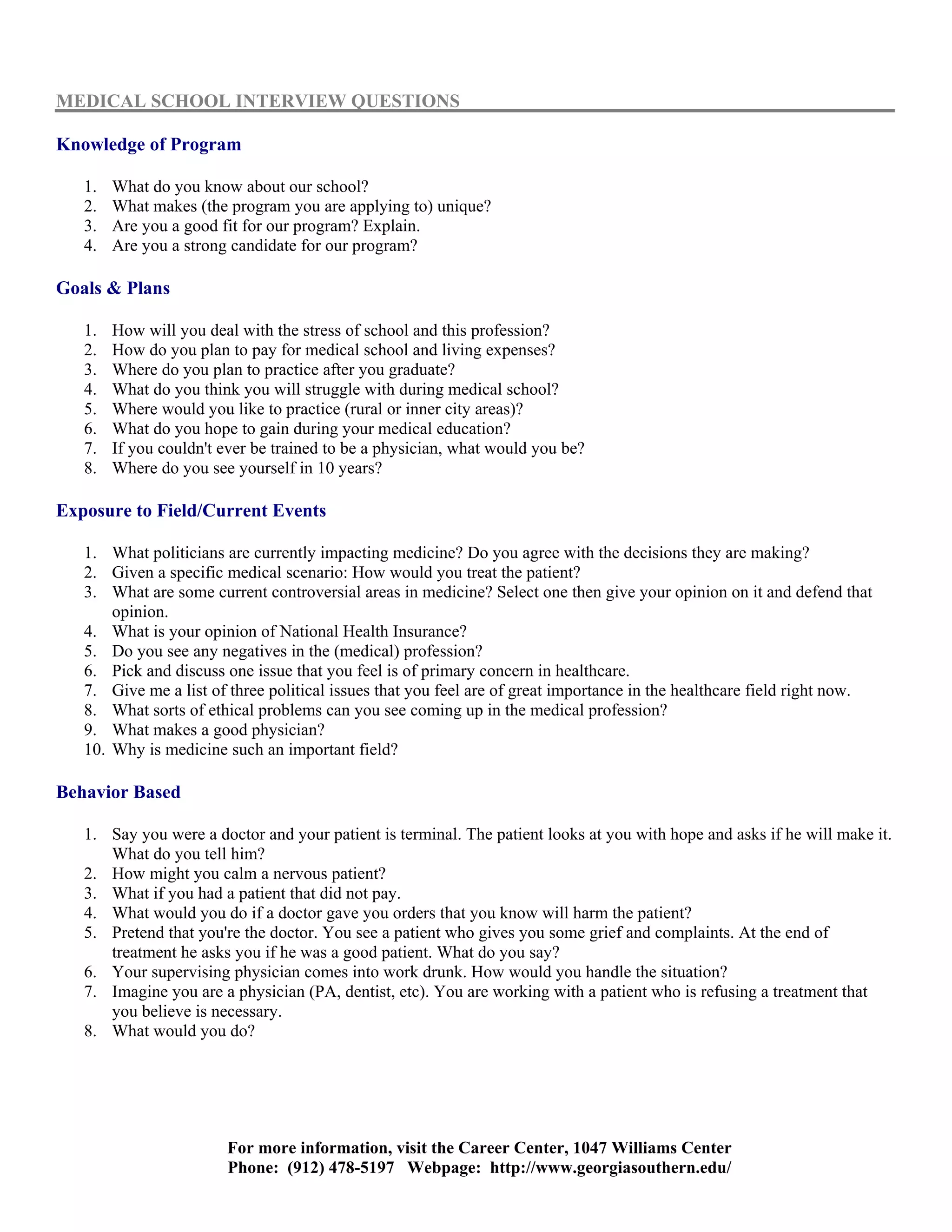 Medical school interview questions | PDF