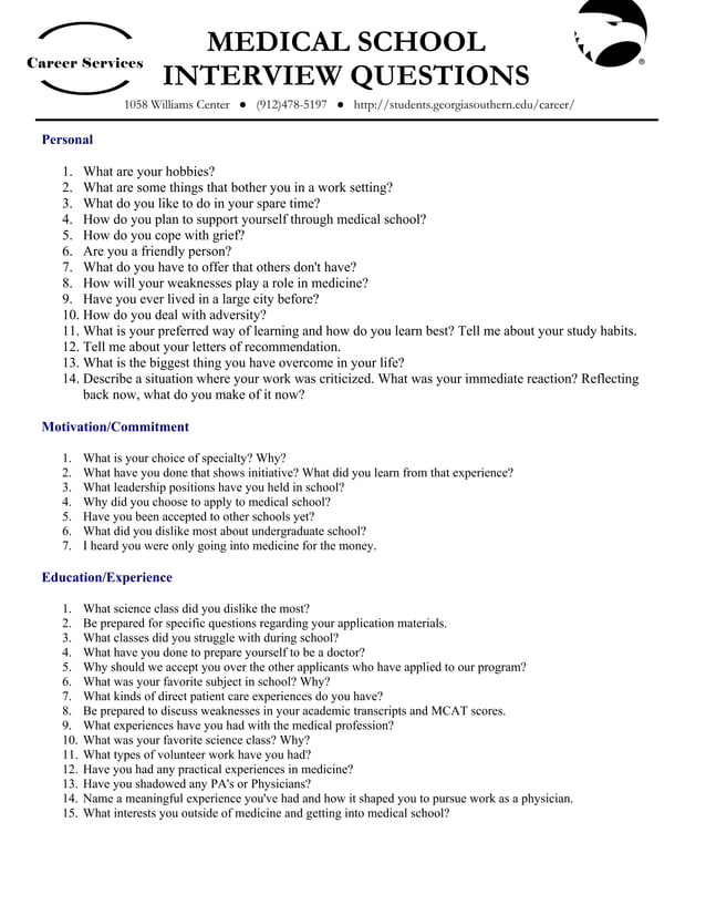 Medical school interview questions Medical school interview questions