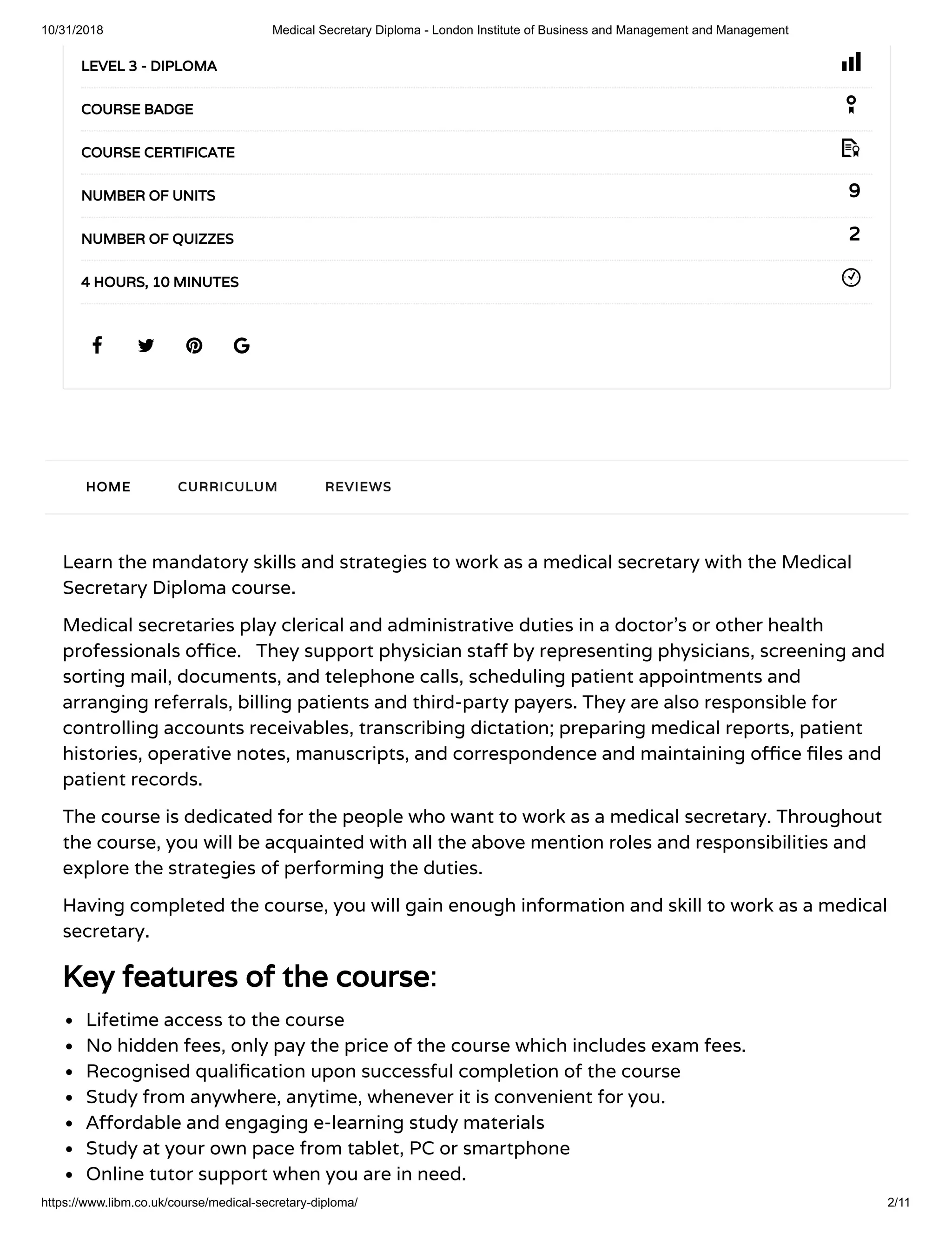 Medical Secretary Diploma - LIBM | PDF