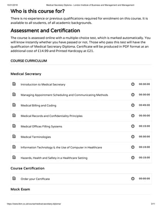 Medical Secretary Diploma - LIBM | PDF