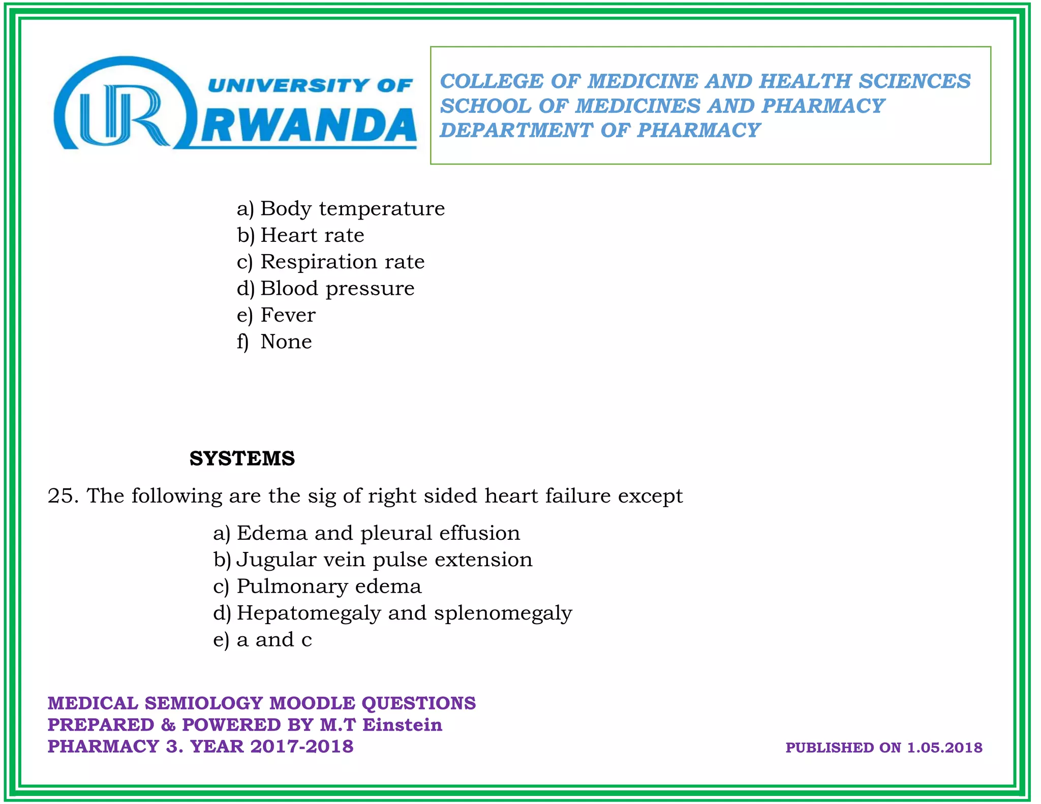 Medical semiology MCQs | PDF