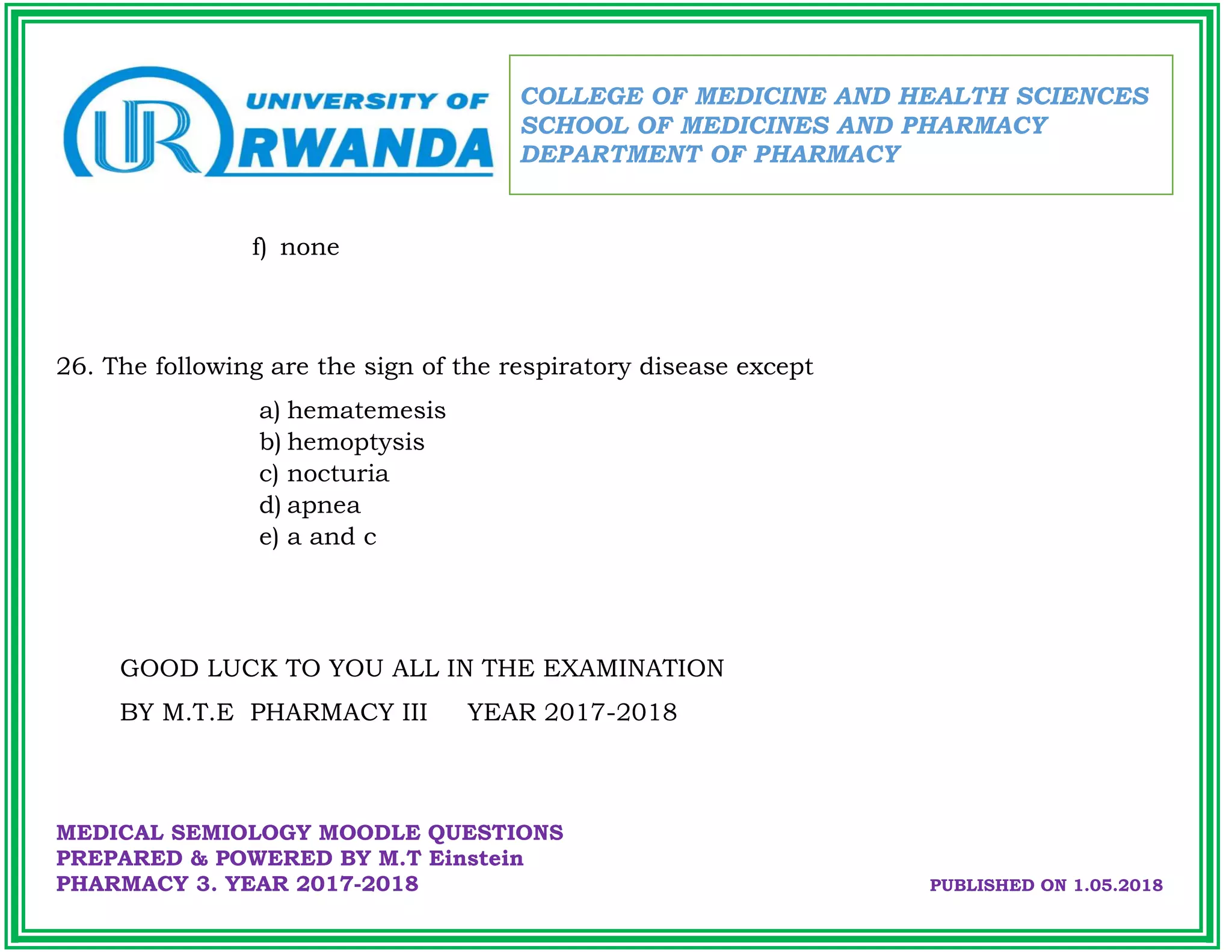 Medical semiology MCQs | PDF