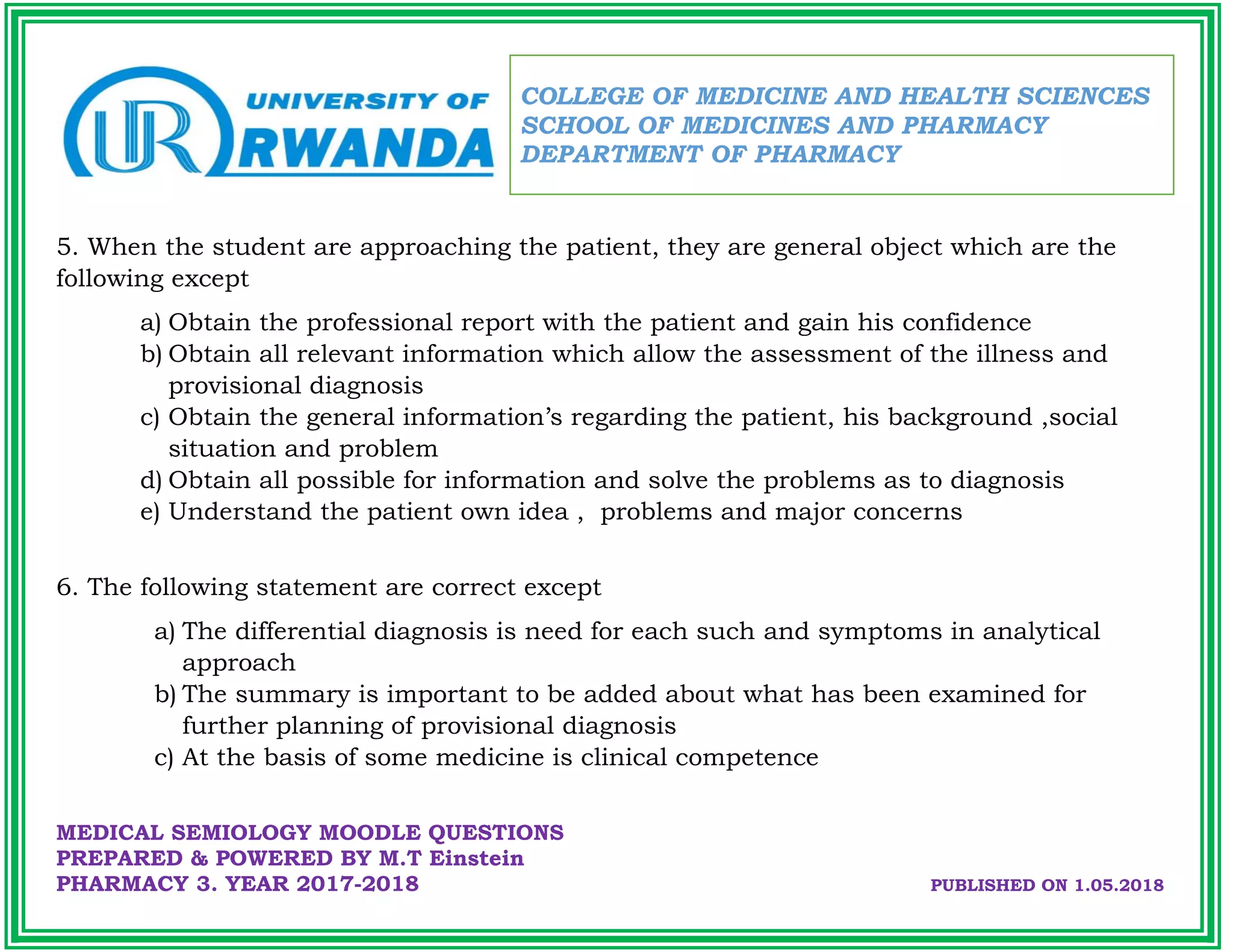 Medical semiology MCQs | PDF
