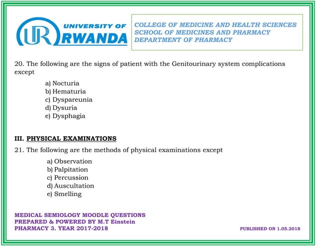 Medical semiology MCQs | PDF