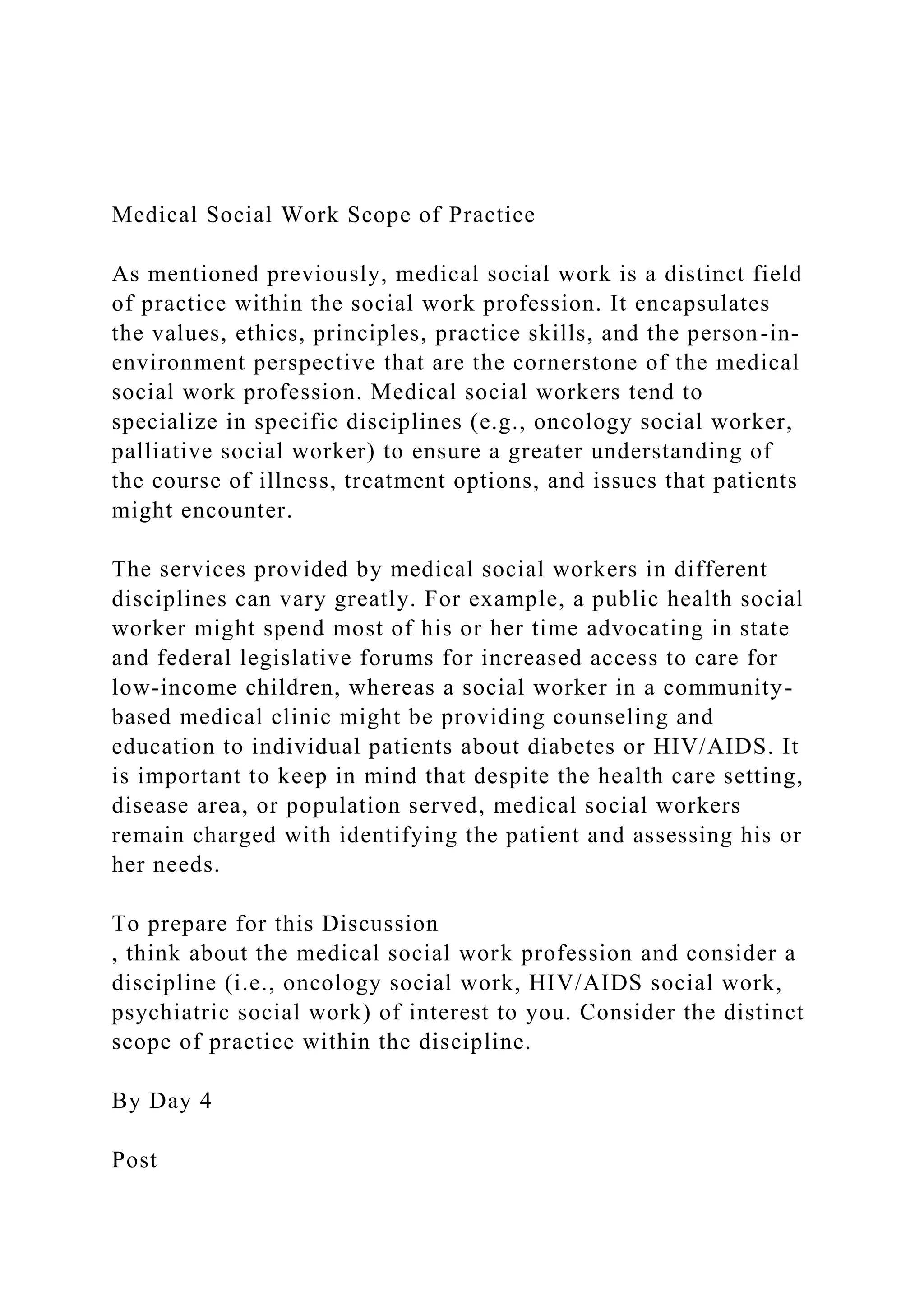 Medical Social Work Scope of PracticeAs mentioned previously.docx