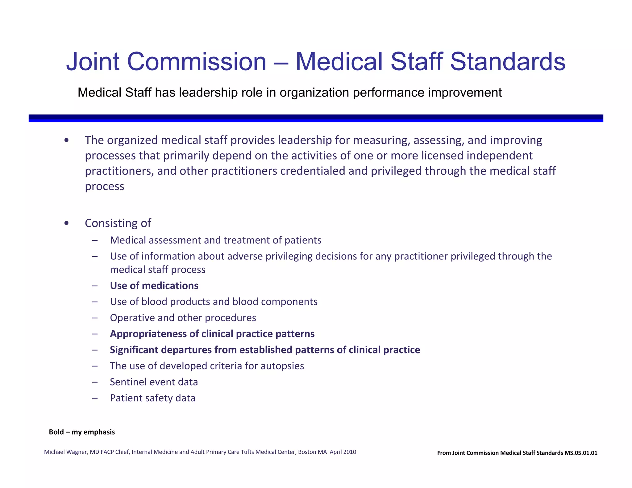 Medical Staff Standards For A Clinical Leader | PPT