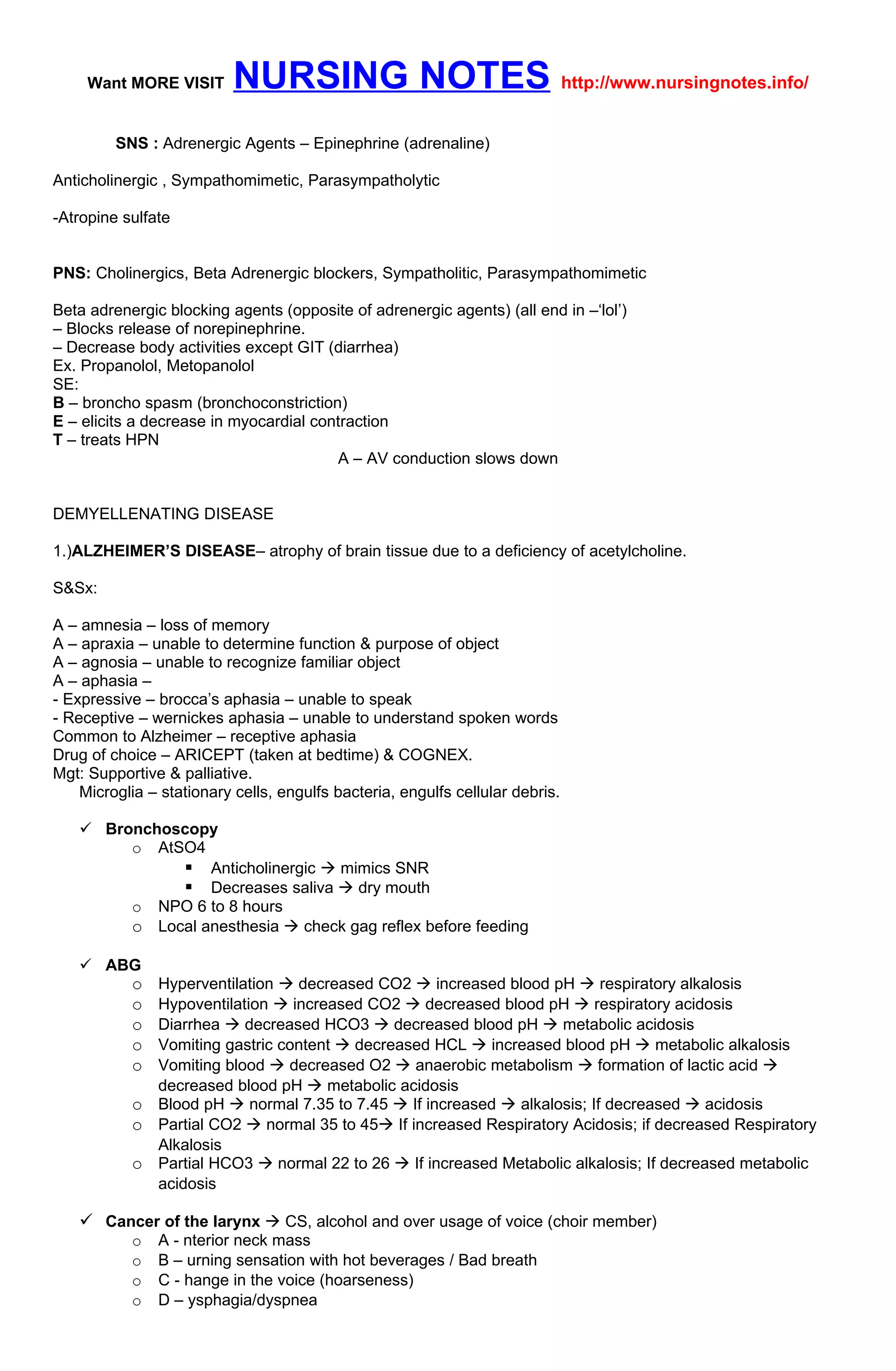 Medical surgical nursing bullets | DOC