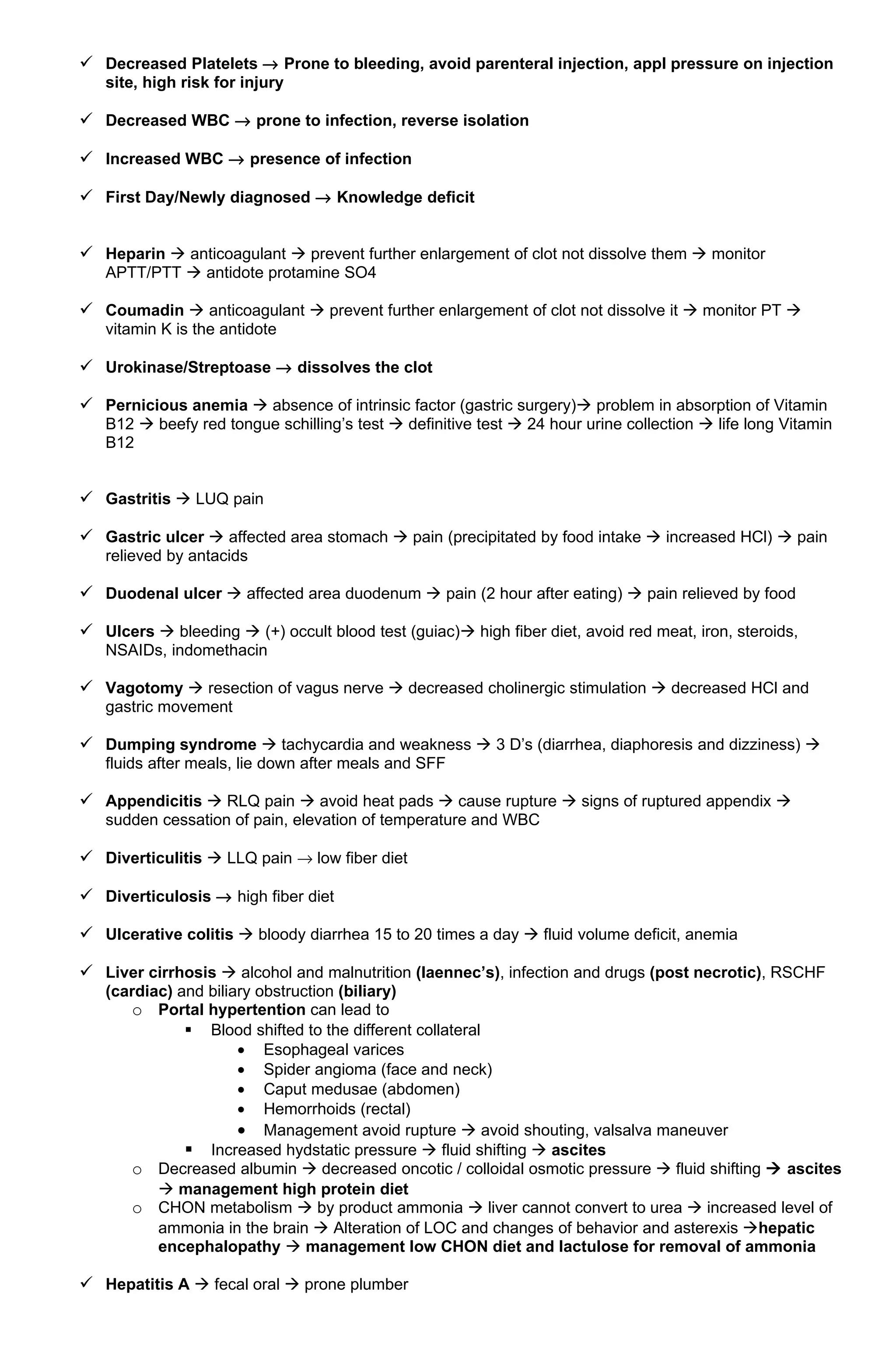 Medical surgical nursing bullets | DOC