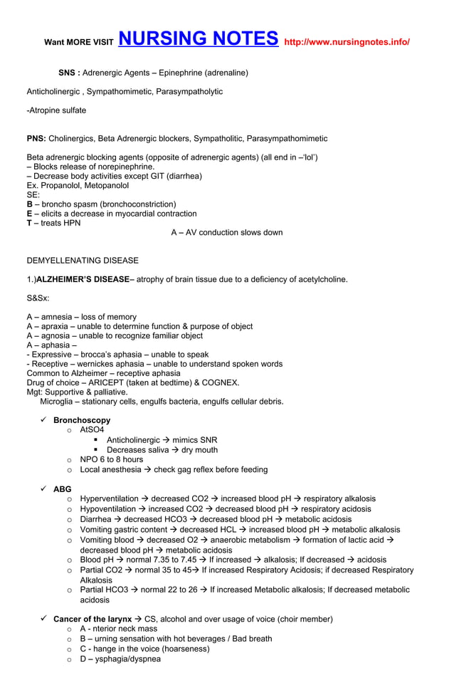 Medical surgical nursing bullets | DOC | Brain and Nervous System ...
