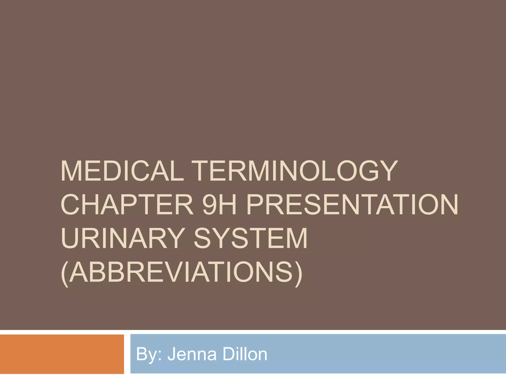 Medical terminology Chpt 9H Urinary System Abbrv | PPTX