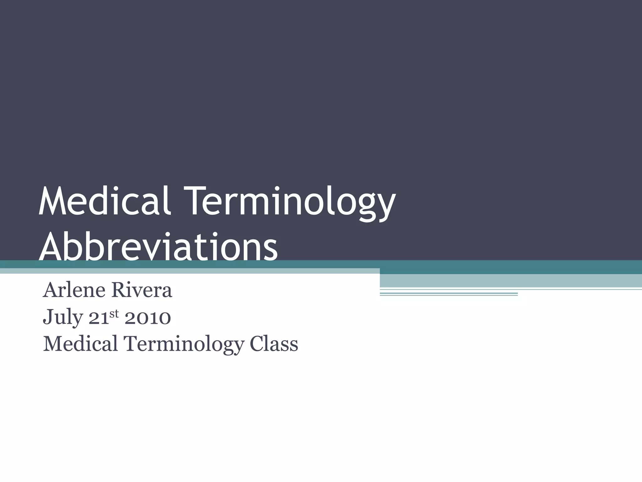 Medical terminology abbreviations | PPT