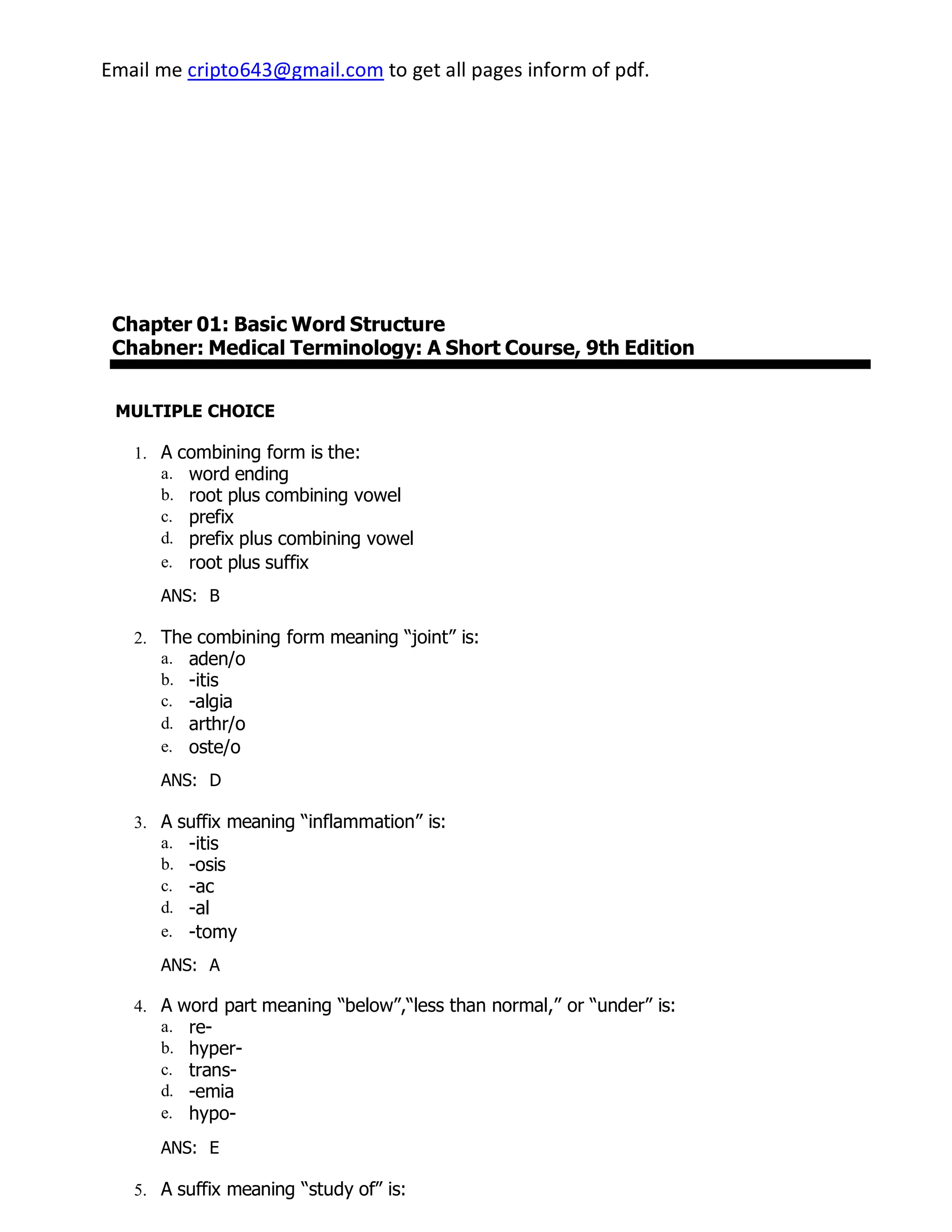 Medical terminology a short course 9th edition by davi ellen chabner (1 ...