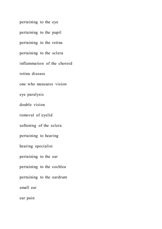 Medical Terminology Eyes and EarsPT116 Unit 4 AssignmentCombi | DOCX ...