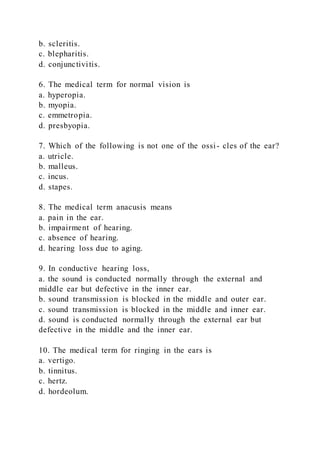 Medical Terminology Eyes and EarsPT116 Unit 4 AssignmentCombi | DOCX