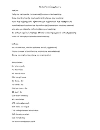 Medical terminology review (1) | PDF