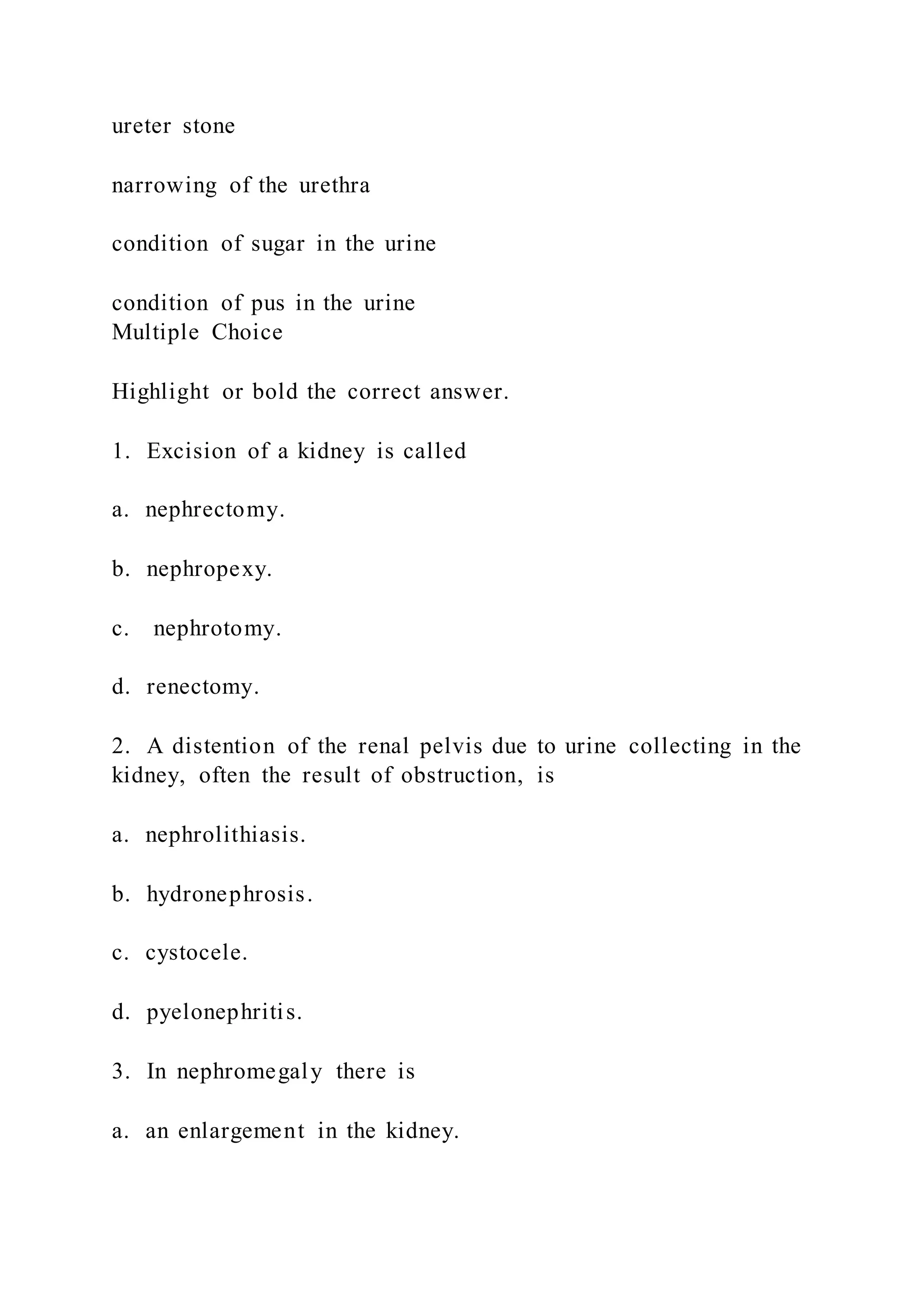 Medical Terminology Urinary SystemPT116 Unit 5 Assignment | DOCX