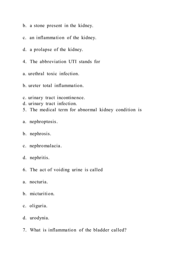 Medical Terminology Urinary SystemPT116 Unit 5 Assignment | PDF