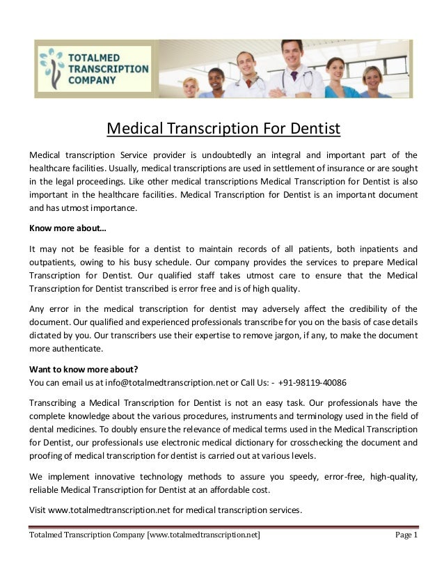 Medical Transcription For Dentist