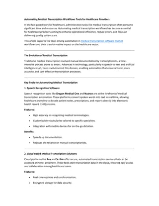 Automating Medical Transcription Workflows Tools for Healthcare ...
