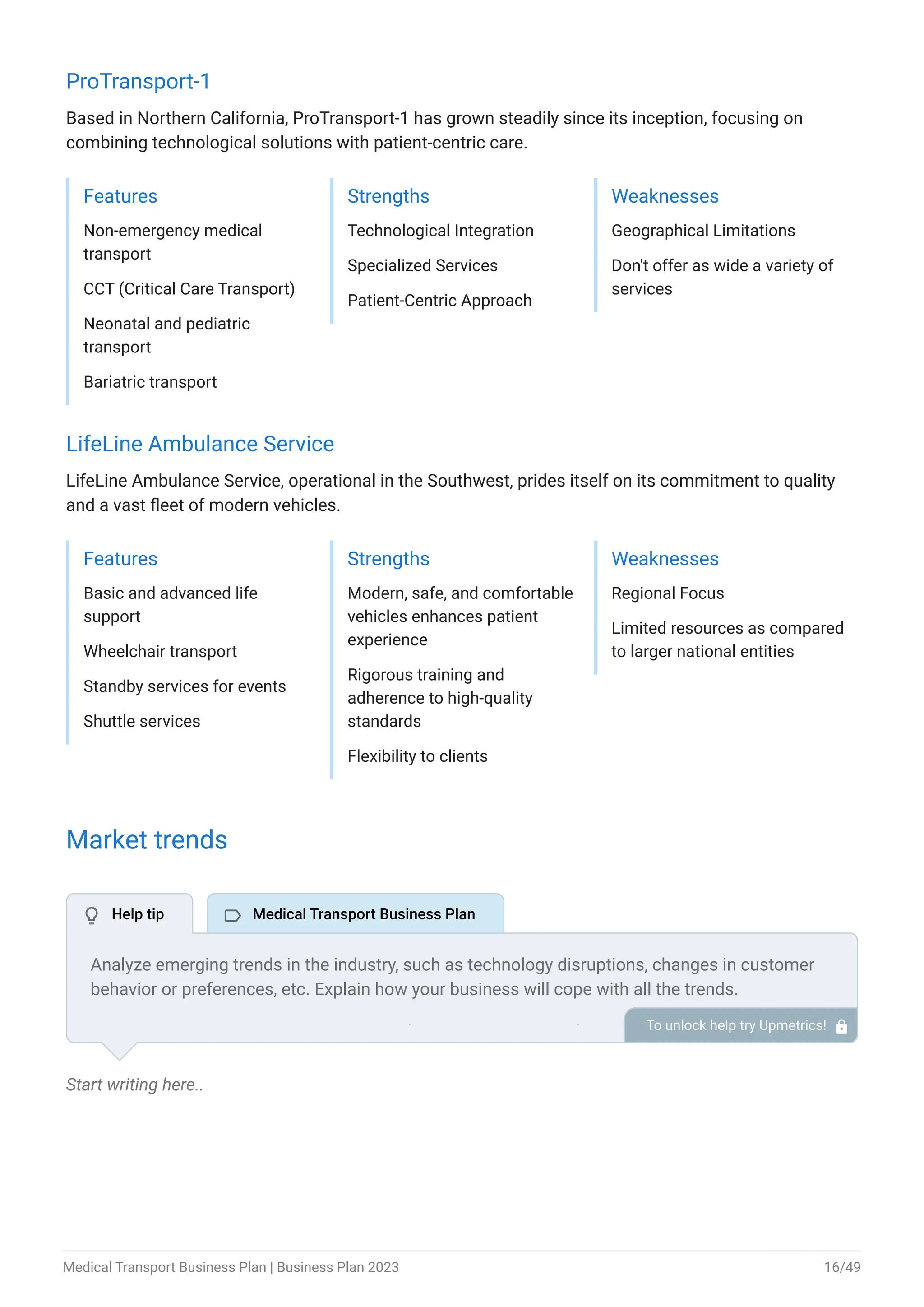 Medical Transport Business Plan Example| Upmetrics | PDF