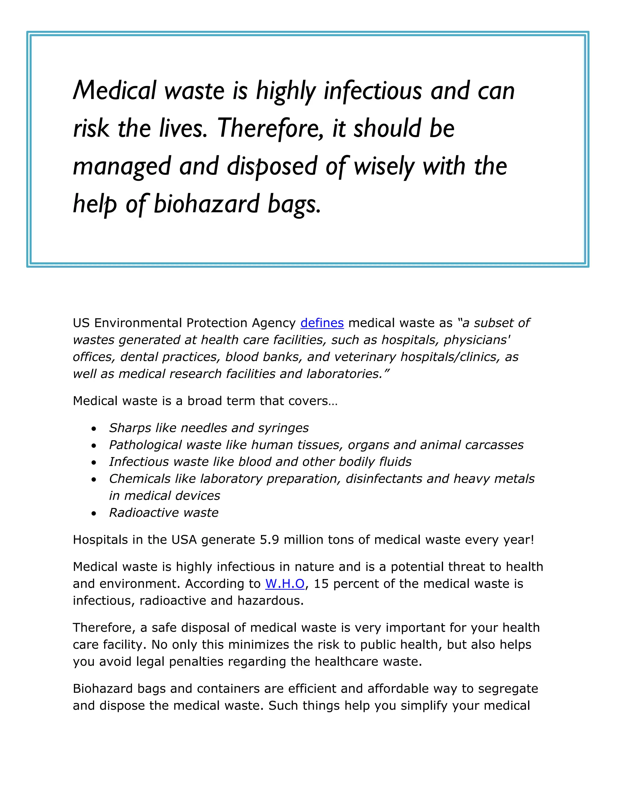 Medical waste - segregation and disposable guide | PDF
