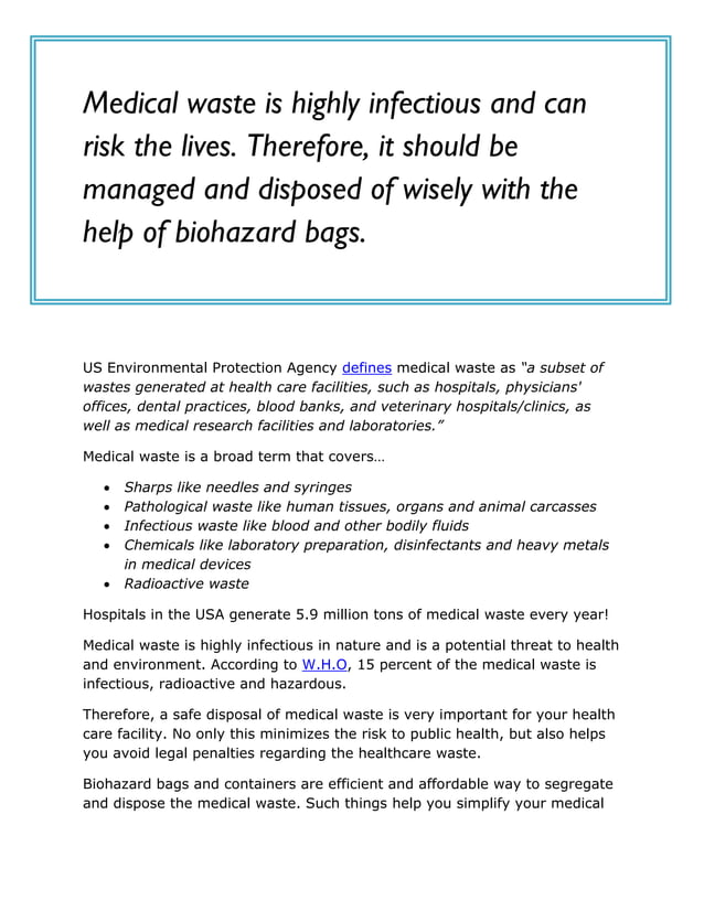 Medical waste - segregation and disposable guide | PDF