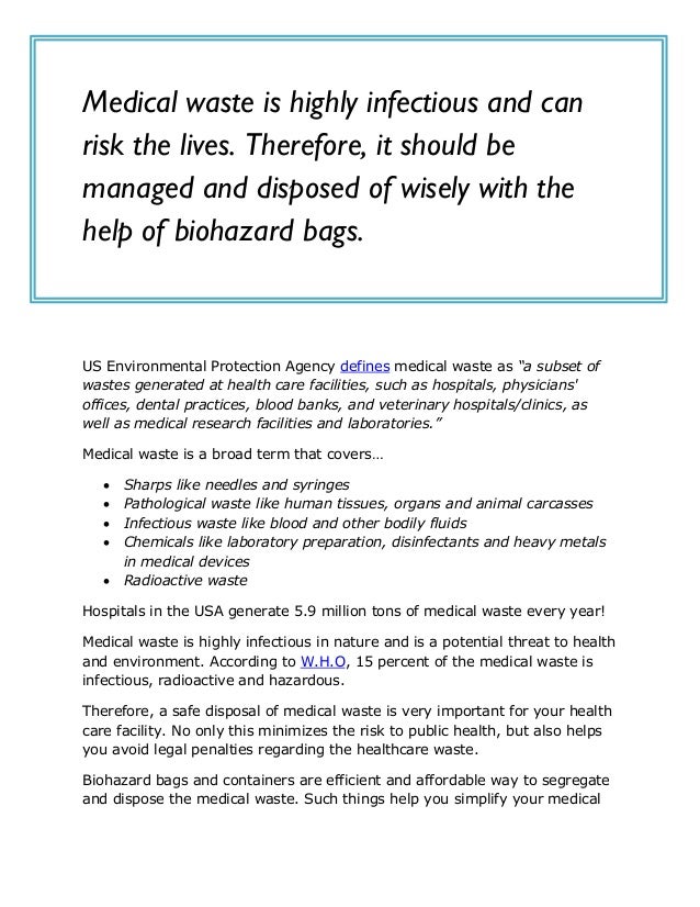 Medical waste - segregation and disposable guide