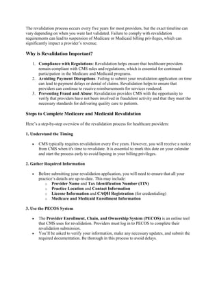 Medicare and Medicaid Revalidation: What Every Provider Should Know | PDF