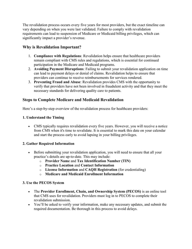 Medicare and Medicaid Revalidation: What Every Provider Should Know | PDF