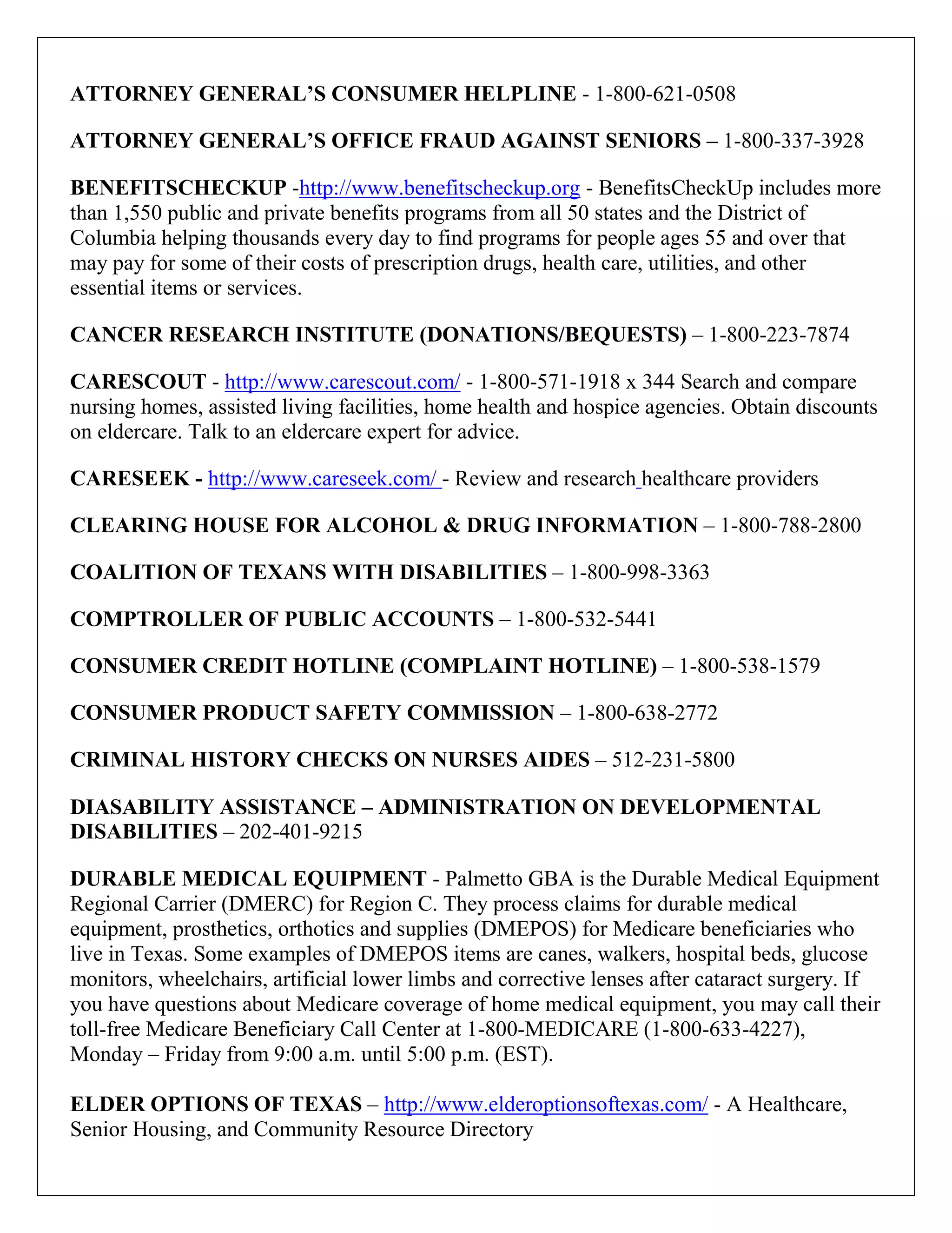 Medicare Helpful Numbers and Websites | PDF