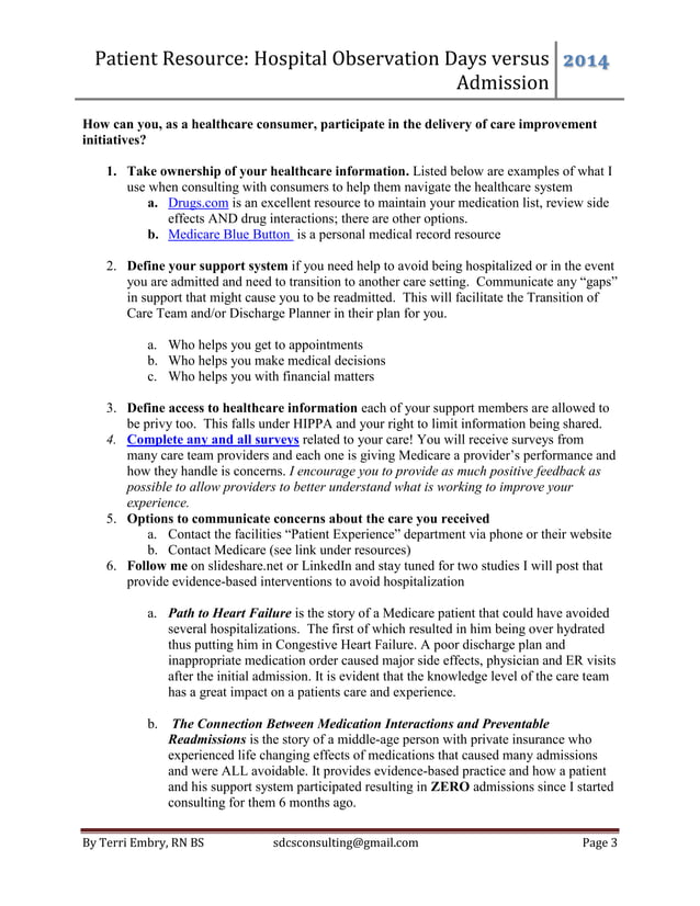 Patient Resource: Medicare Observation Versus Admit Days | PDF