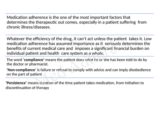 Medication Adherence.pptx Medication Adherence: Importance, Challenges ...