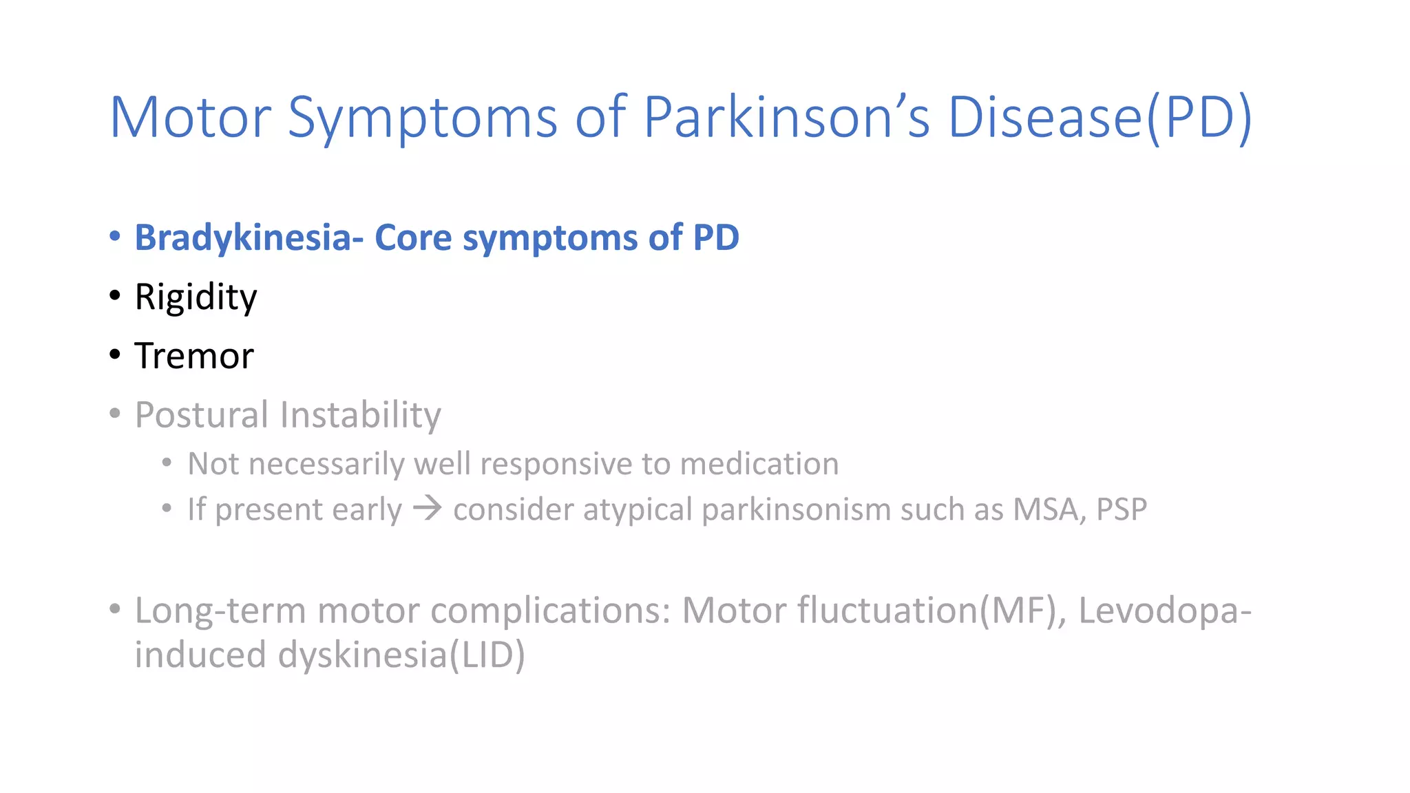Medication for motor symptoms of Parkinson's disease | PDF