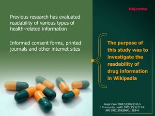 Medication Information in Wikipedia is Accessible, but is it Readable ...